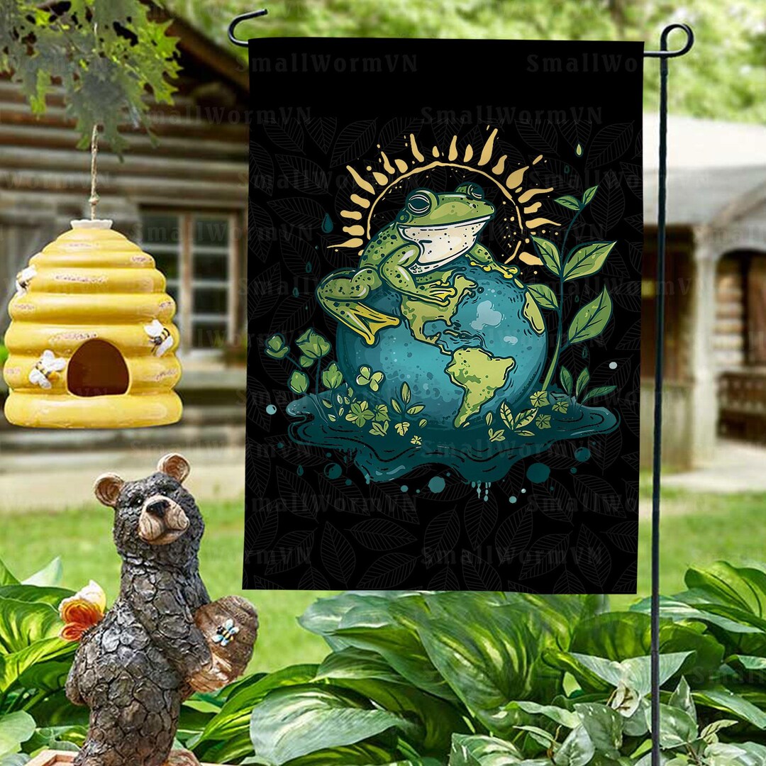 Frog Earth Day Flag, Earth's Day Banner, Planet Protector Porch Decor ...