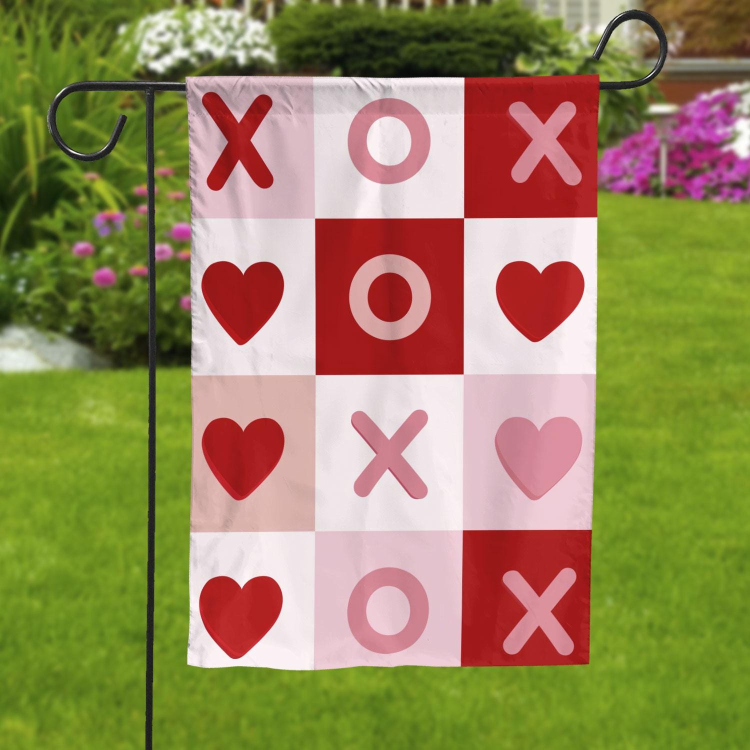 Preppy XOXO Valentine Garden Flag, Trendy Pink Aesthetic Hearts Yard ...