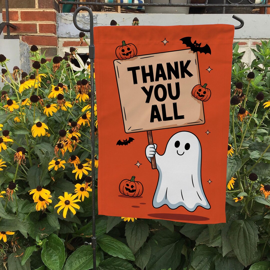 Ghost Thank You All Flag, Ghost and Pumpkin Flag, Funny Halloween Flag ...