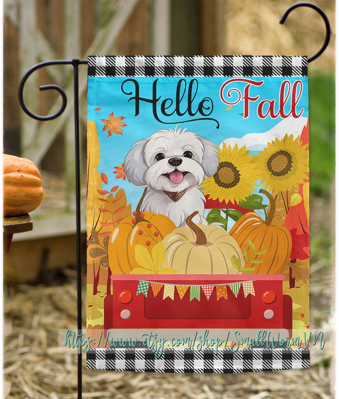 Maltese Seasonal Flag, Farmhouse Garden Flag, Fall Dog DOUBLE SIDED ...