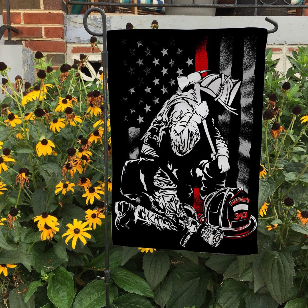 Fallen Fireman American Flag, Thin Red Line Firefighter Garden Flag ...