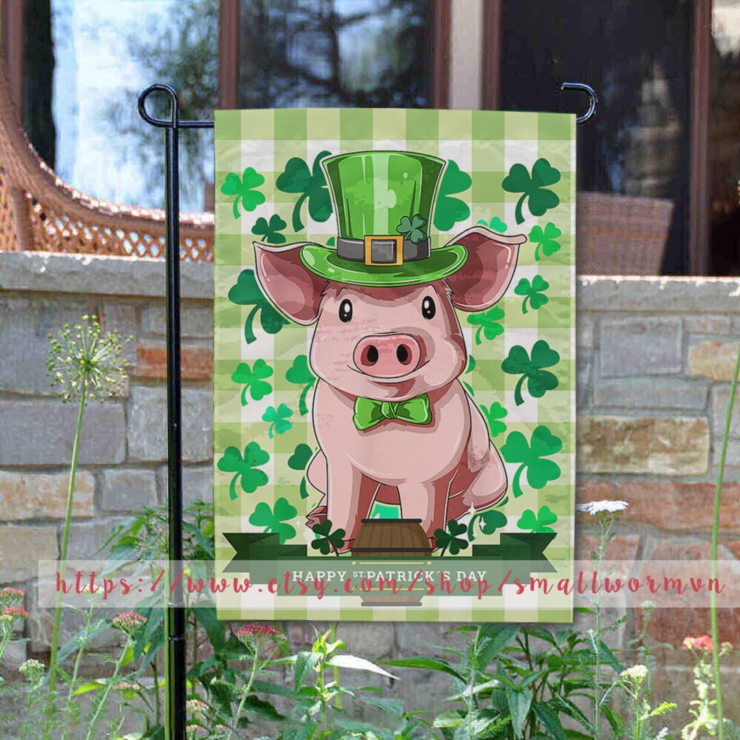 Pig St Patty Flag, St. Patrick's Day Pig Leprechaun Lucky Irish Pig ...