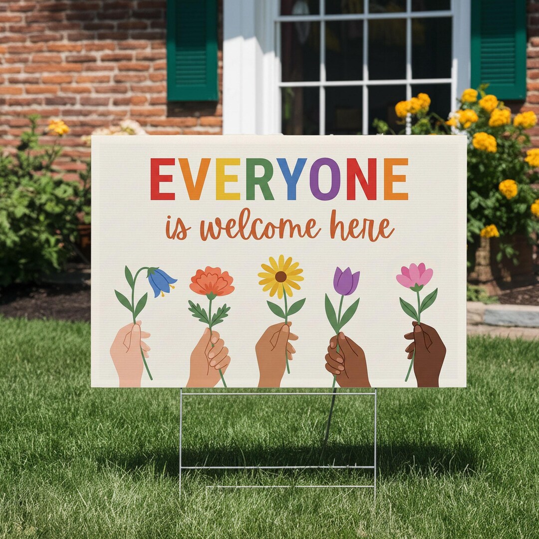 All Are Welcome Here Yard Sign, Modern Inclusion Lawn Decor, Diversity ...