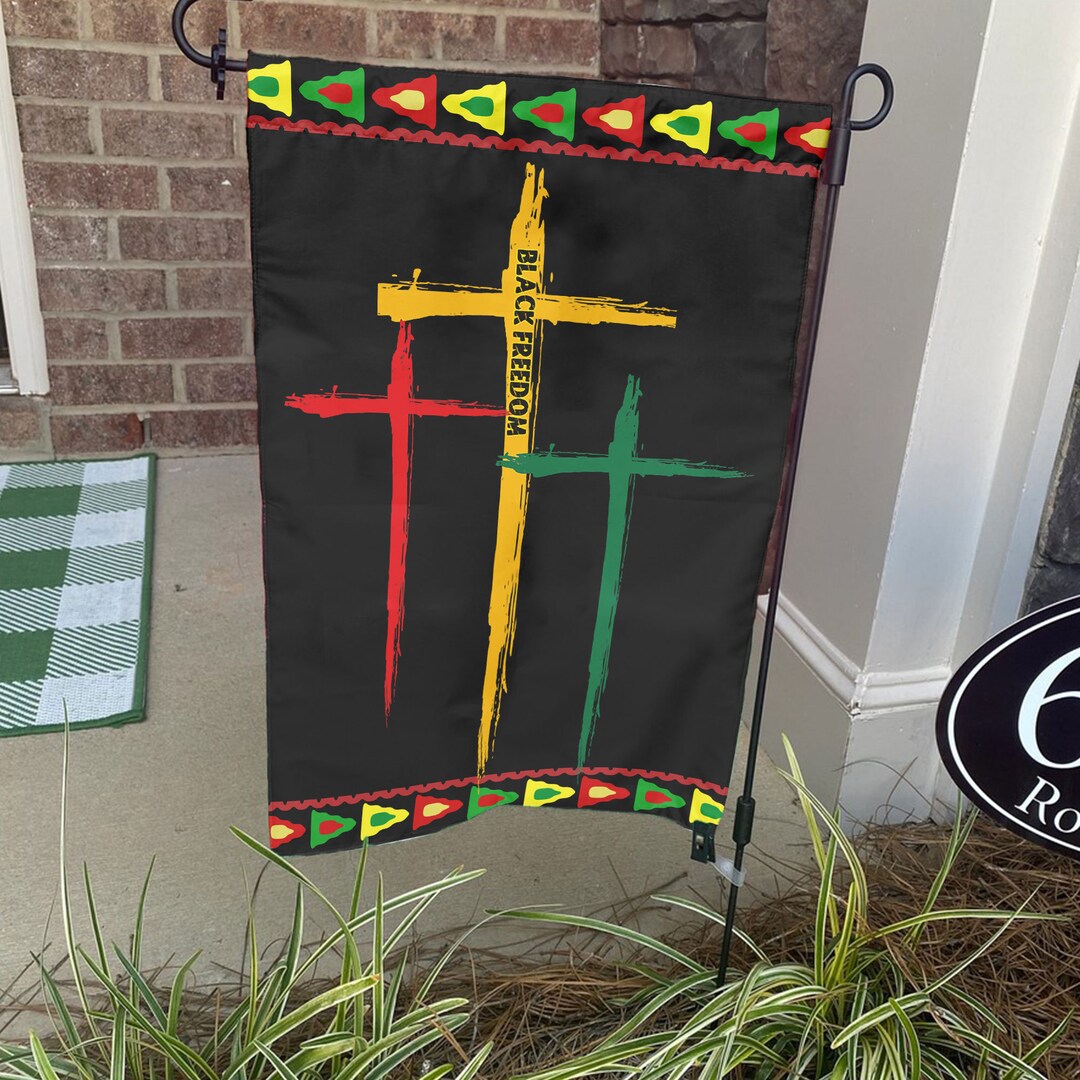 Juneteenth Cross Christian African Flag, Black Freedom Day 1865 Garden ...