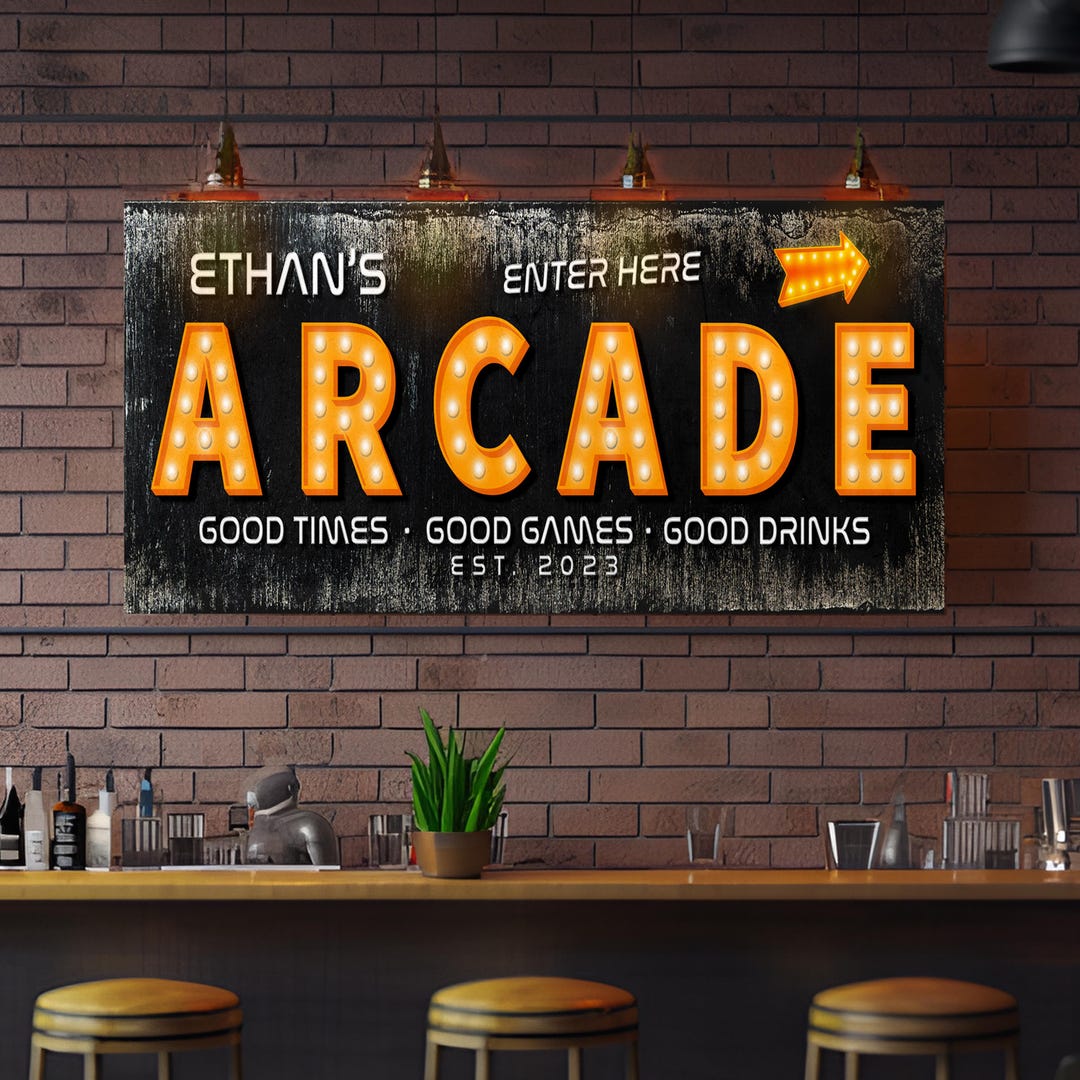 Arcade Sign, Man Cave Wall Art, Game Room Wall Decor, Enter Here Sign ...