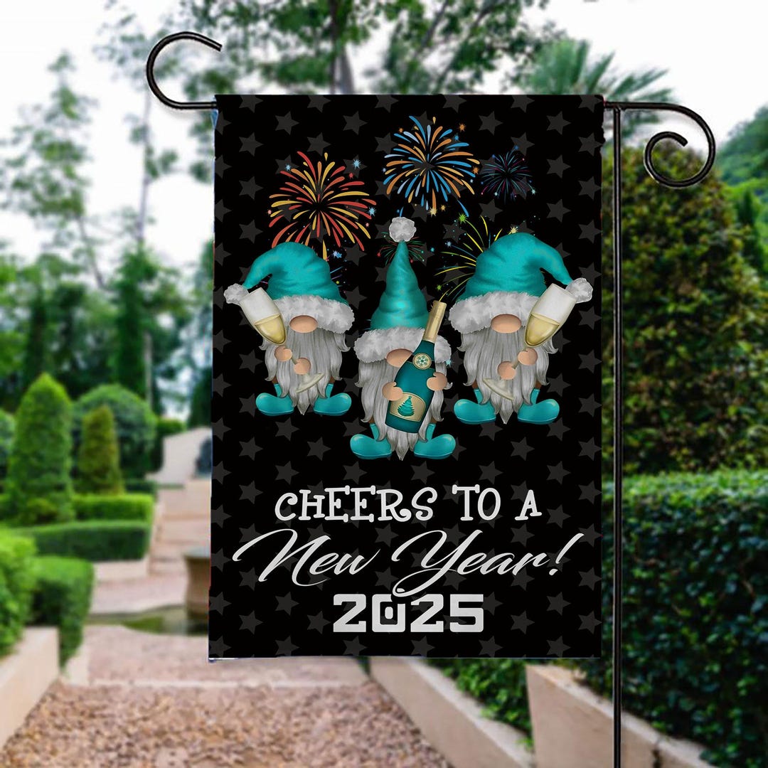 Cheers to A New Year Gnome Champagne Flag, New Years Eve NYE Party Flag ...