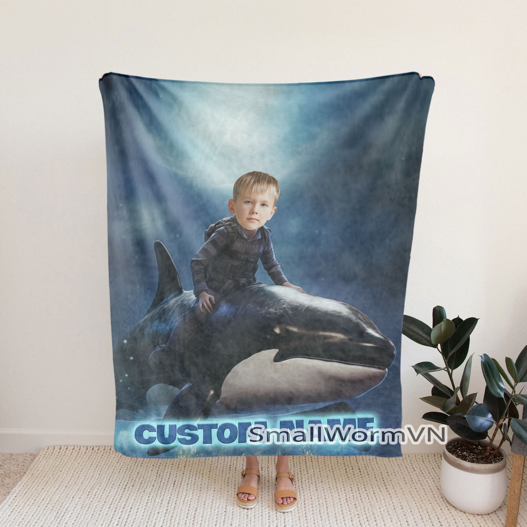 Riding Orca Custom Face Blanket, Orca Lover Custom Face Birthday Gift ...