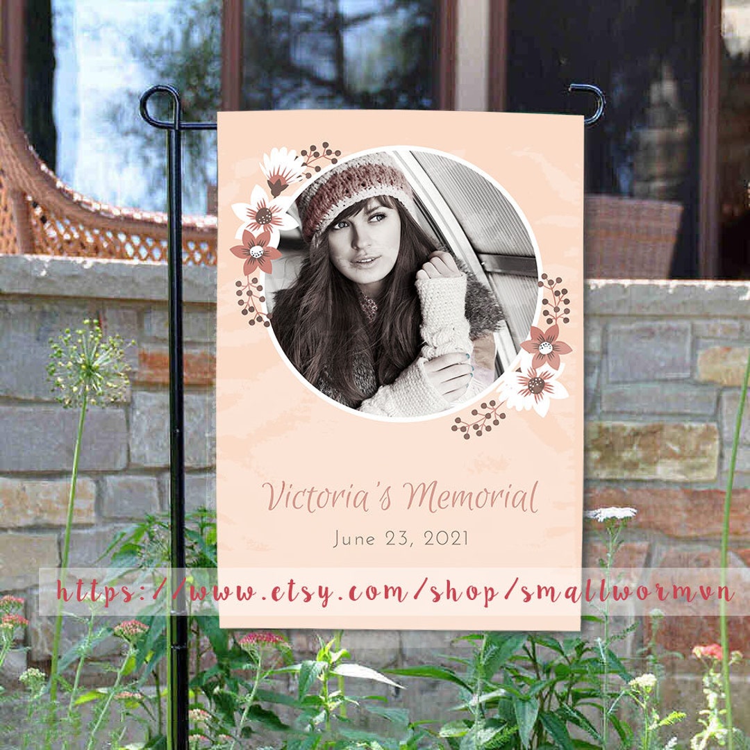 Custom Cemetery Flag, Pink Brown Floral Photo Memorial Flag ...