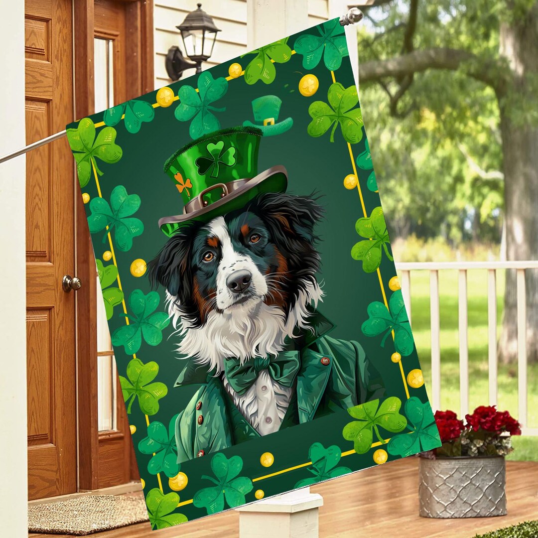 Border Collie Saint Patricks Day Flag, Border Collie St Patricks Day ...