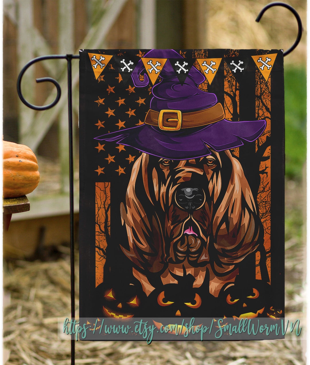 Halloween Bloodhound American Flag, Halloween Dog Decor, Halloween ...