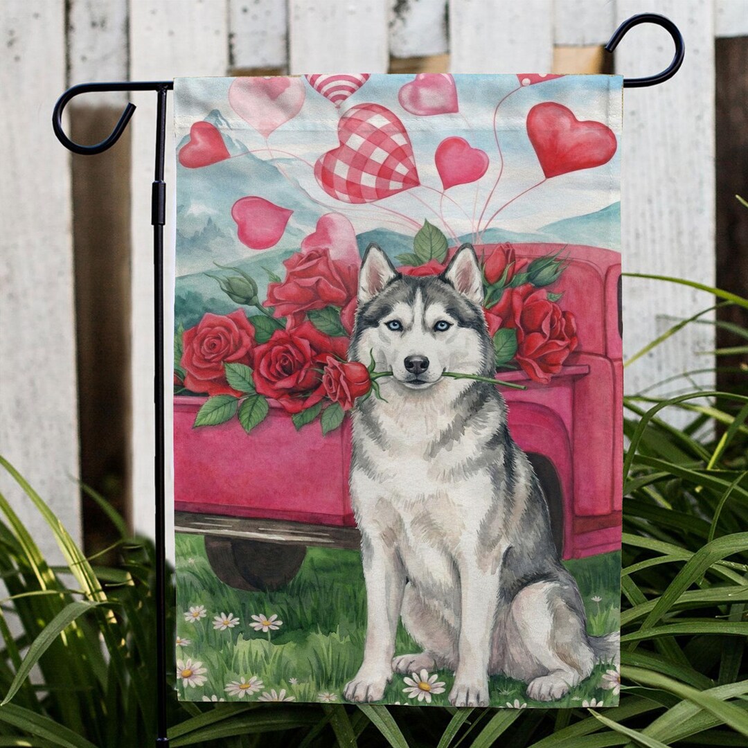 Siberian Husky Valentine Garden Flag, Heart Husky Lover Yard Decor ...