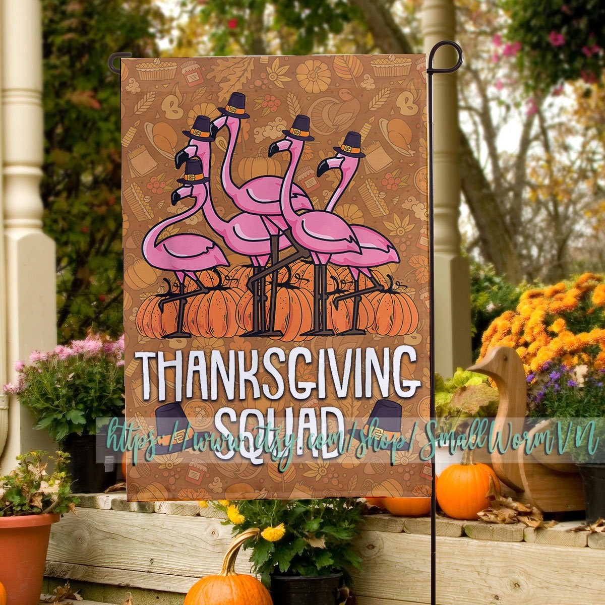 Thanksgiving Flamingo Squad Flag, Flamingo Thankful Garden Flag sold by ...