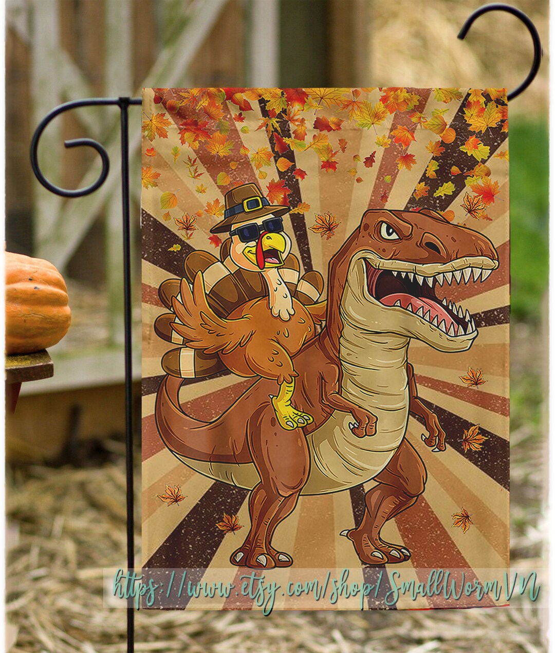 Funny Thanksgiving Turkey T-rex Flag, Thanksgiving Party, Give Thanks ...