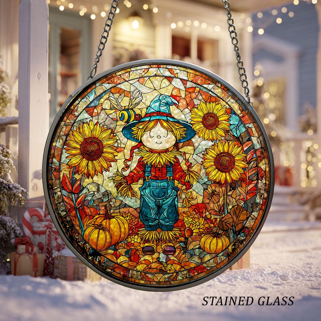 Fall Scarecrow Stained Glass Ornament, Scarecrow Acrylic Suncatcher ...