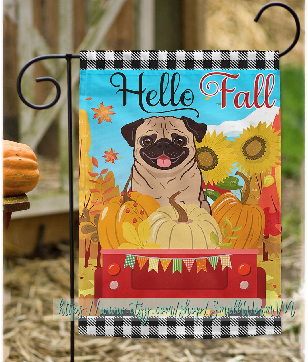 Pug Welcome Flag Dog Welcome Fall Garden Flag Autumn Garden - Etsy