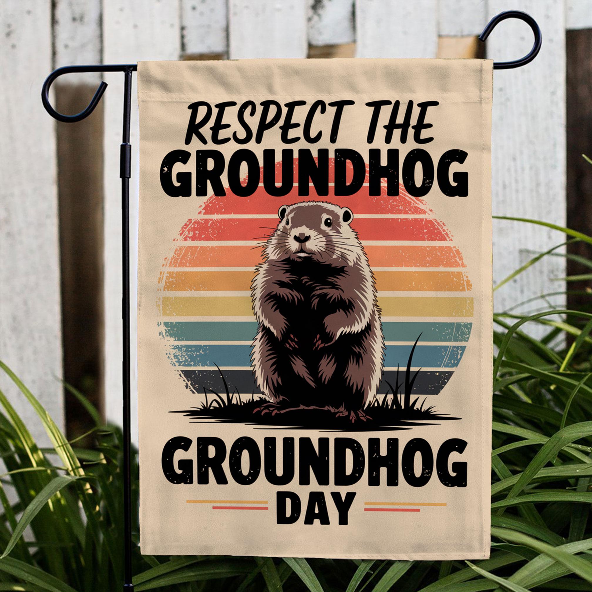 Respect the Groundhog Day Flag, Retro Sunset Groundhog Yard Decor ...