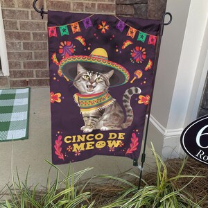 Mexican Cat Sombrero Flag, Cinco De Meow Mexican Garden Flag, Mexican ...