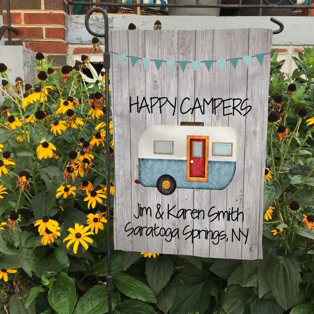 Custom Happy Campers Flag, Vintage Personalized Camper Garden Flag ...