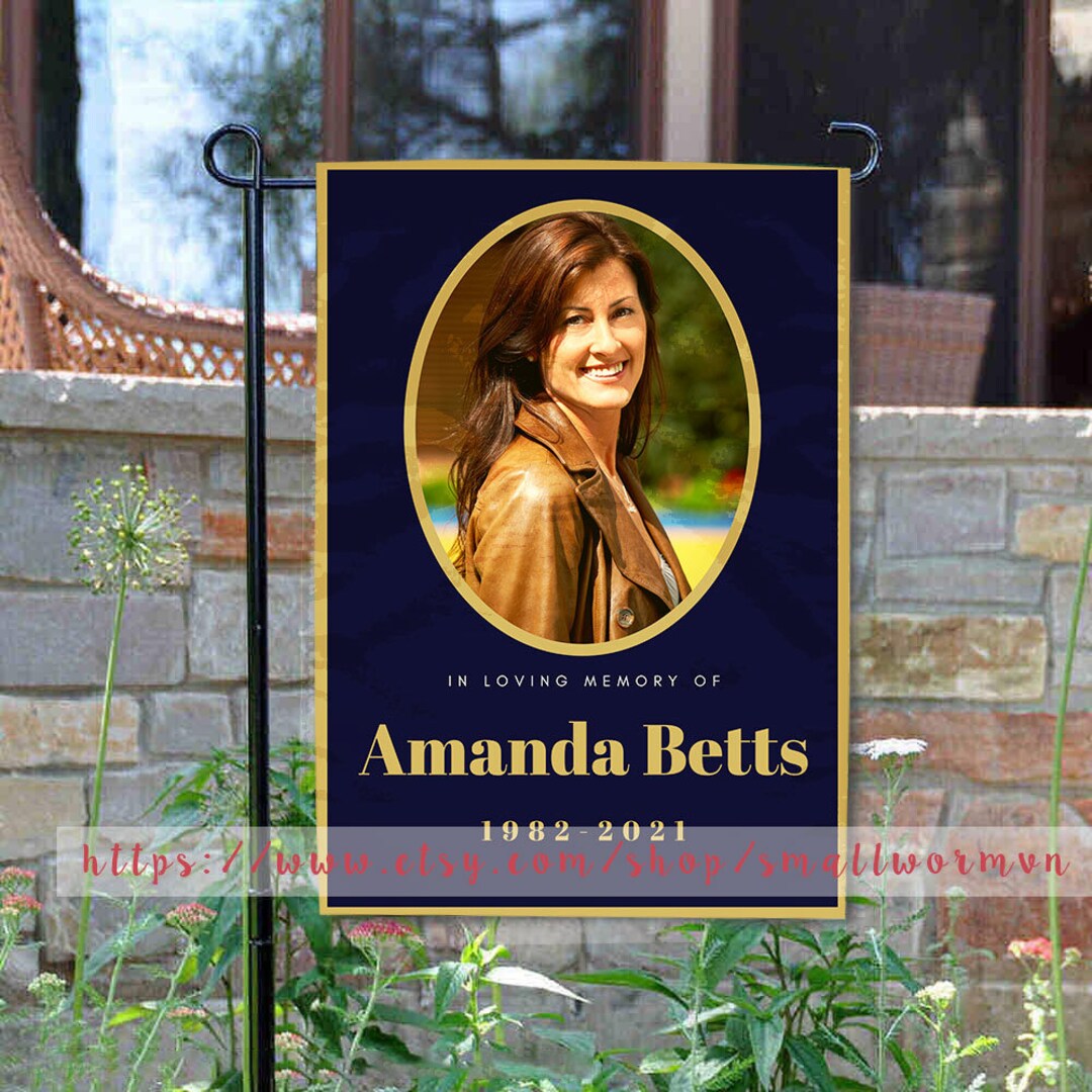 Memorial Celebration of Life Flag, Simple Blue and Gold Death ...