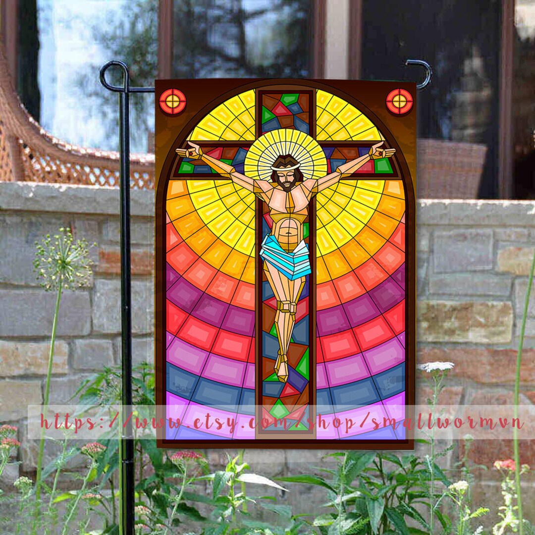 Jesus Cross Flag, Jesus Garden Flag, Scripture Yard Flag, Catholic Yard ...