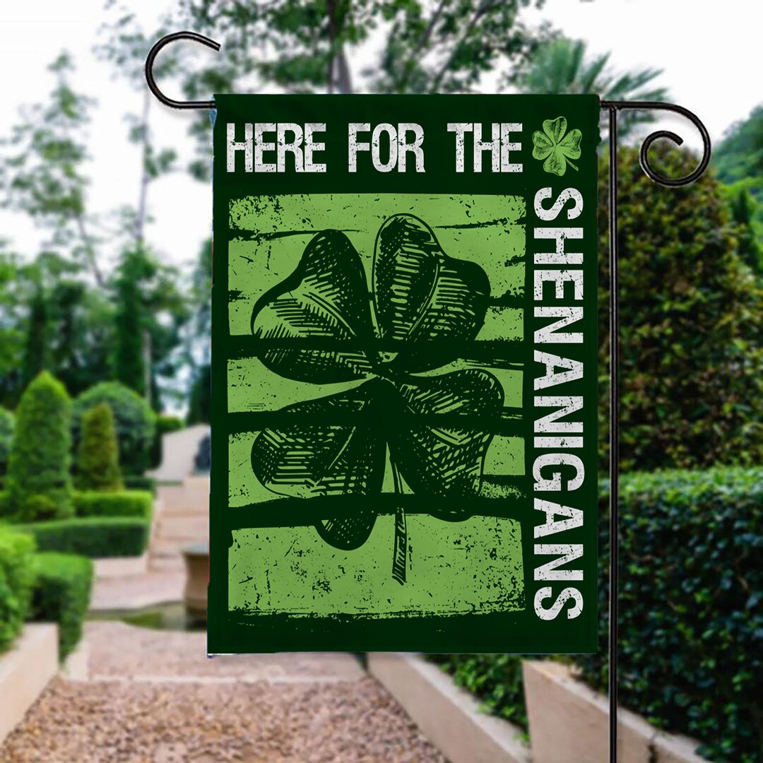 Saint Patricks Day Gnome Shamrock Flag, Here for the Shenanigans Flag ...
