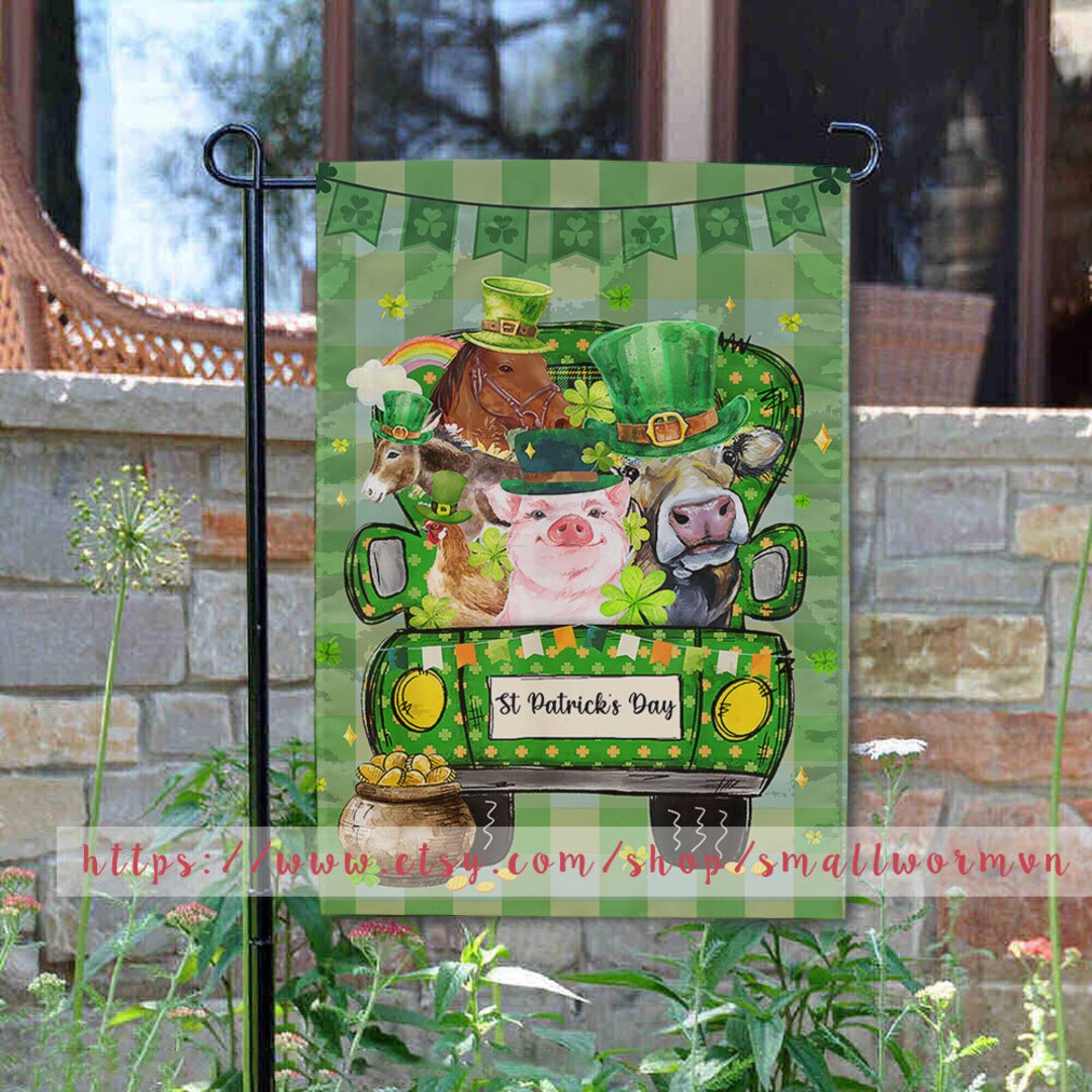 Farming Animal Patrick Flag, Pig Horse Cow Chicken Truck Farming Animal ...