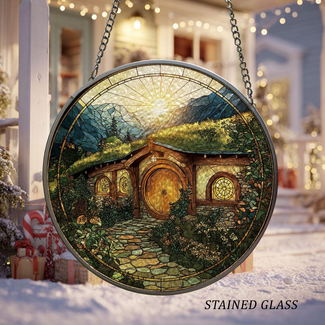 Stained Glass Hobbit House Ornament, Door Hobbit Window Suncatcher ...