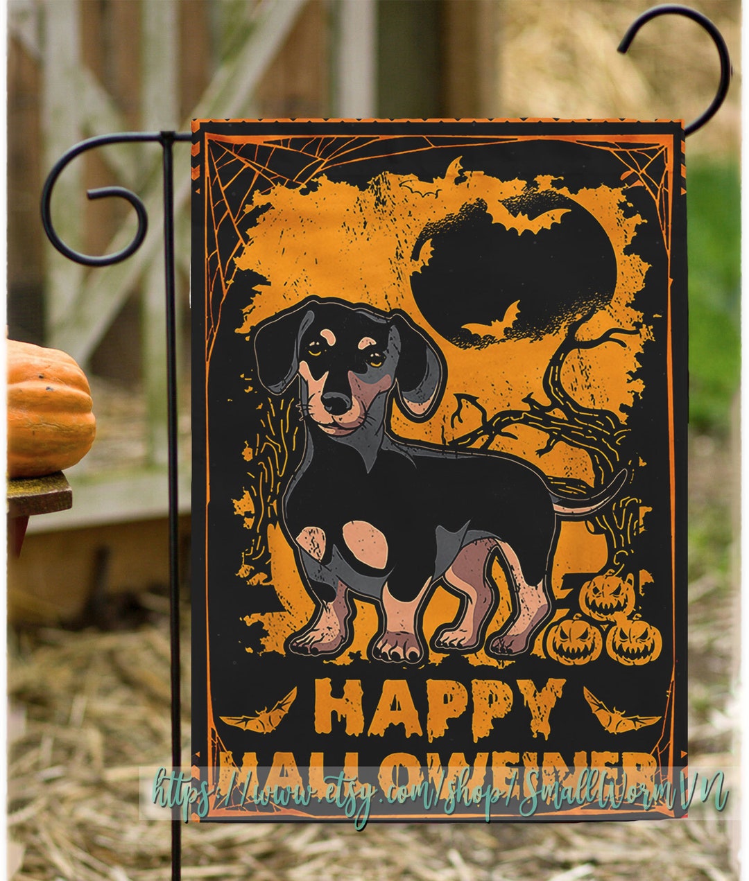 Happy Halloweiner Dachshund Flag, Halloween Wiener Dog Lover, Trick or ...
