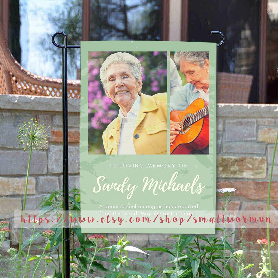 Personalized Memorial Flag, Green & White Minimal Death Announcement ...