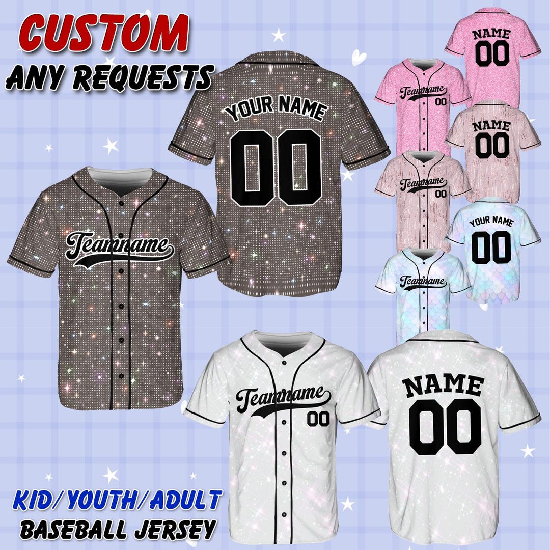 Personalized Name PRINTED GLITTER Baseball Jersey, Sparkly Uniform Game ...