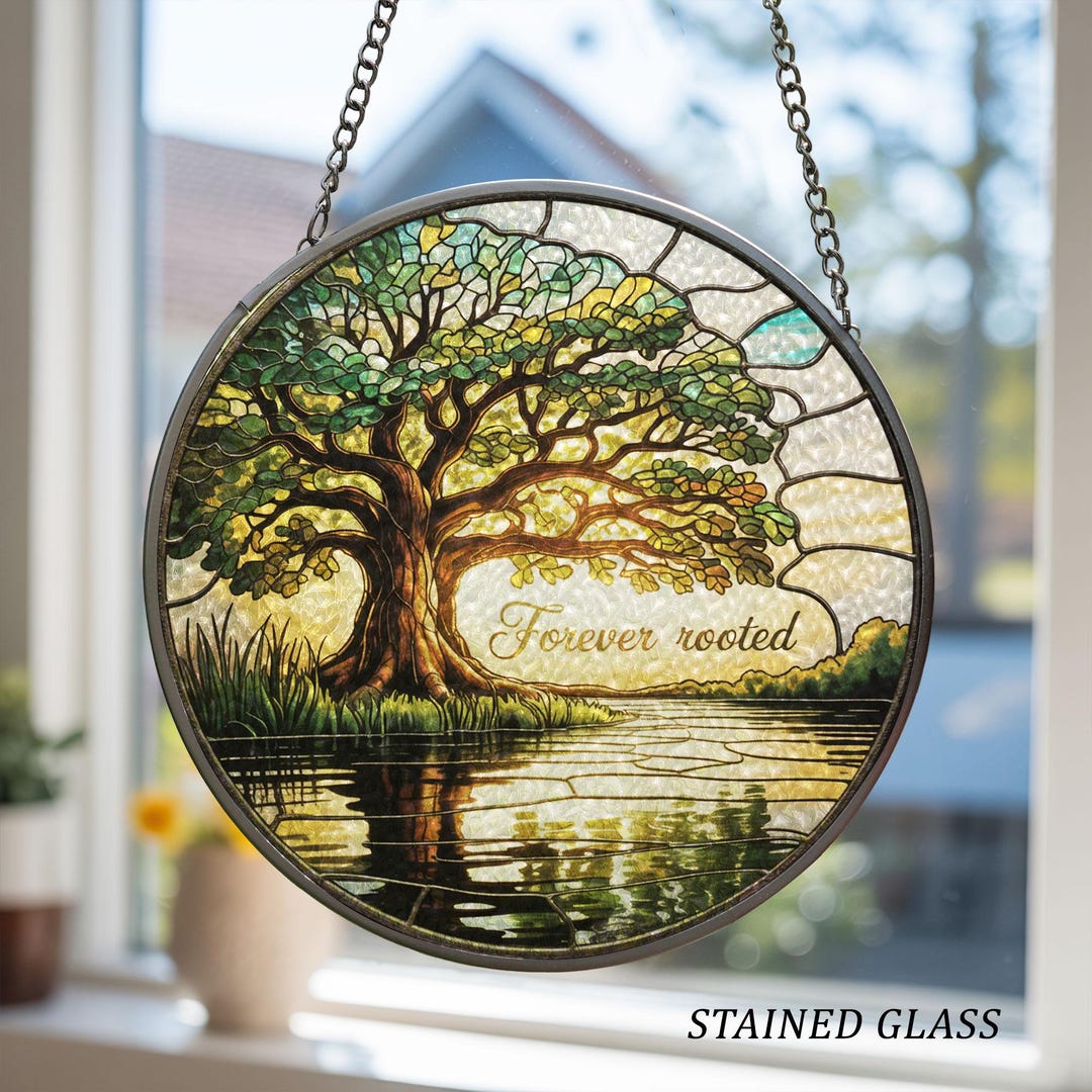 Forever Rooted Stained Glass Suncatcher, Tree of Life Suncatcher ...