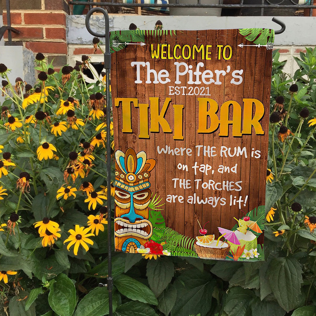 Personalized Welcome to Tiki Bar Flag, Tiki Bar, Pool Bar, Beach Bar ...