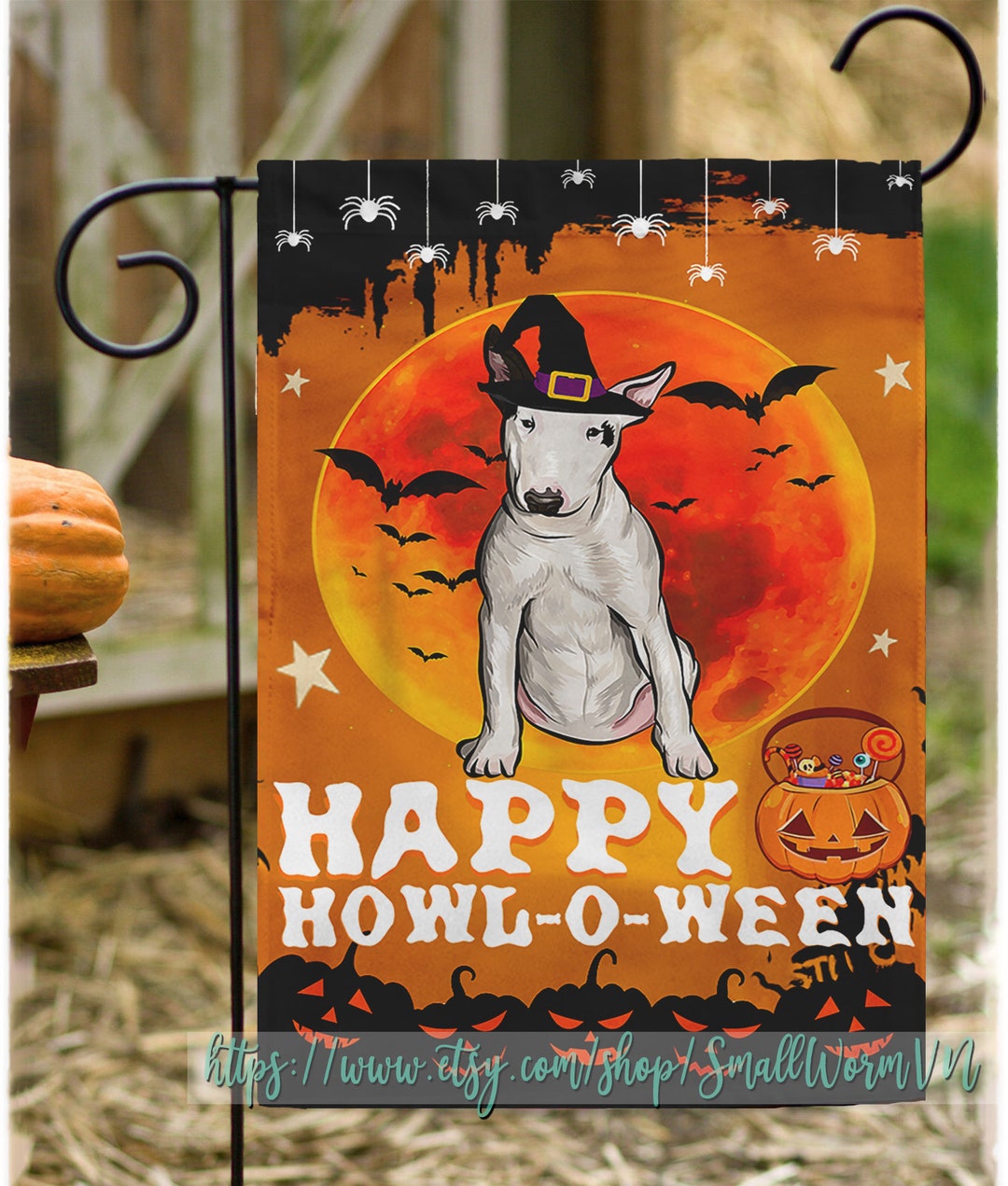 Witch Bull Terrier Halloween Flag, Dracula Dog Flag, A Spooky Night ...