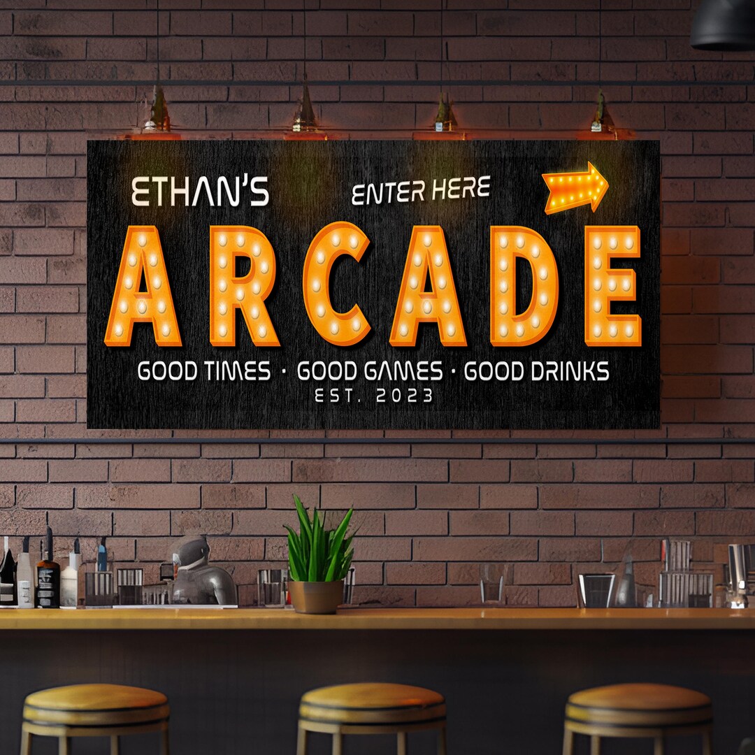 Custom Arcade Canvas, Arcade Room Sign, Personalized Game Room Wall ...