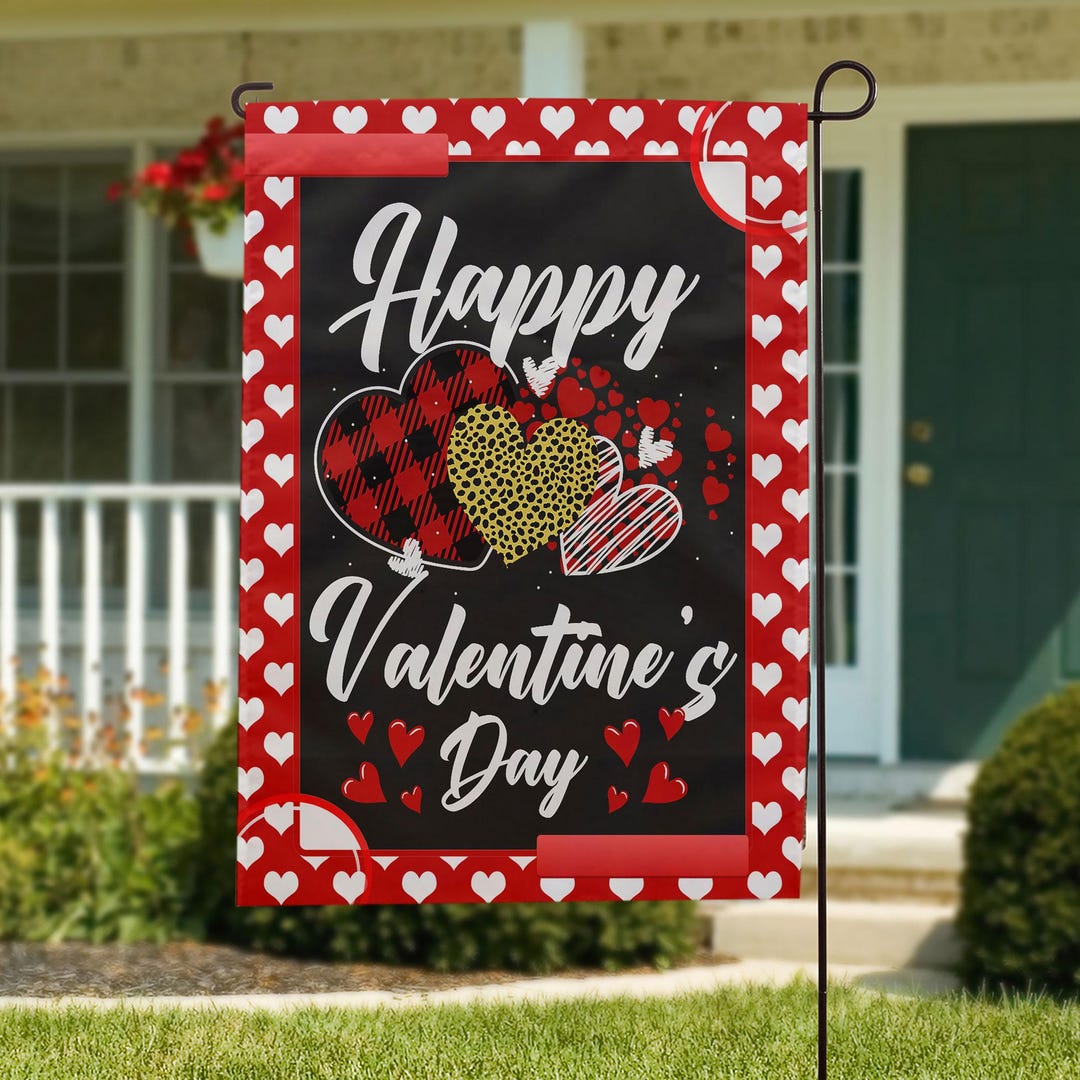 Happy Valentine's Day Hearts Flag, Valentine's Day Outdoor Decor ...