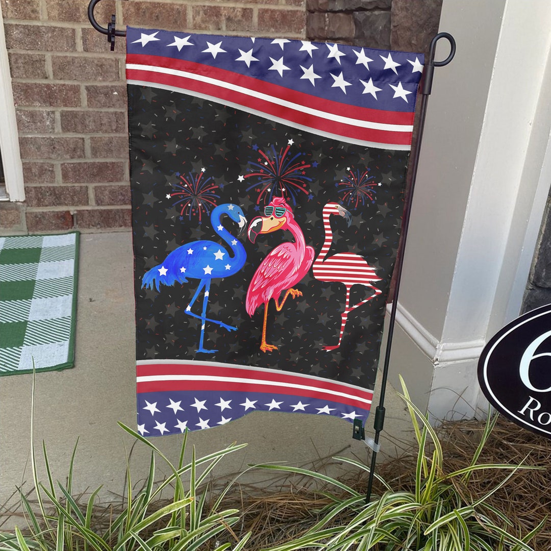 Flamingos USA Flag, 4th of July Independence Day Patriotic Garden Flag ...