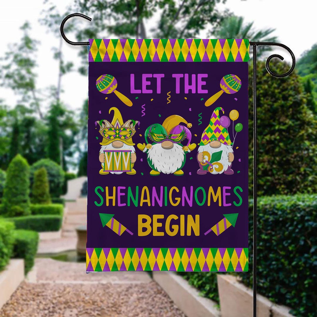 Shenanigans Squad Mardi Gras Gnomes Flag, Welcome Holiday Outdoor Flag ...
