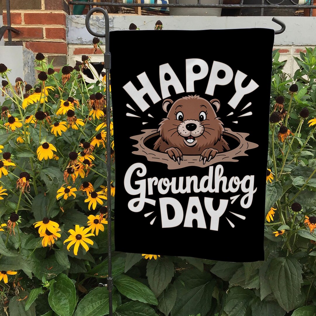 Cute Groundhog Day Flag, Happy Groundhog Popping up Yard Decor, Cartoon ...