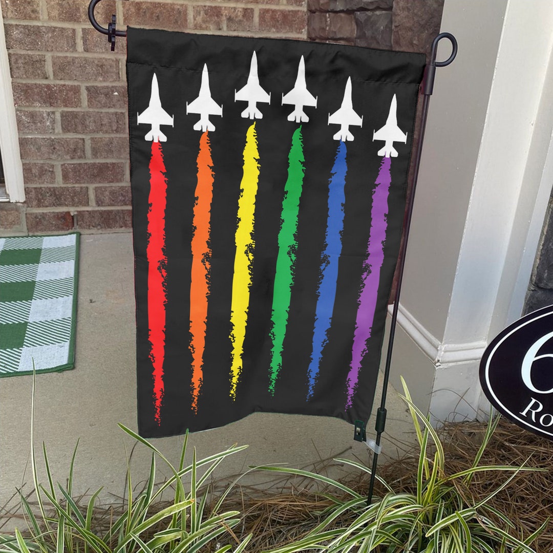 LGBTQ Air Force Flyover Flag, LGBT Gay Airplane Pilot Garden Flag ...