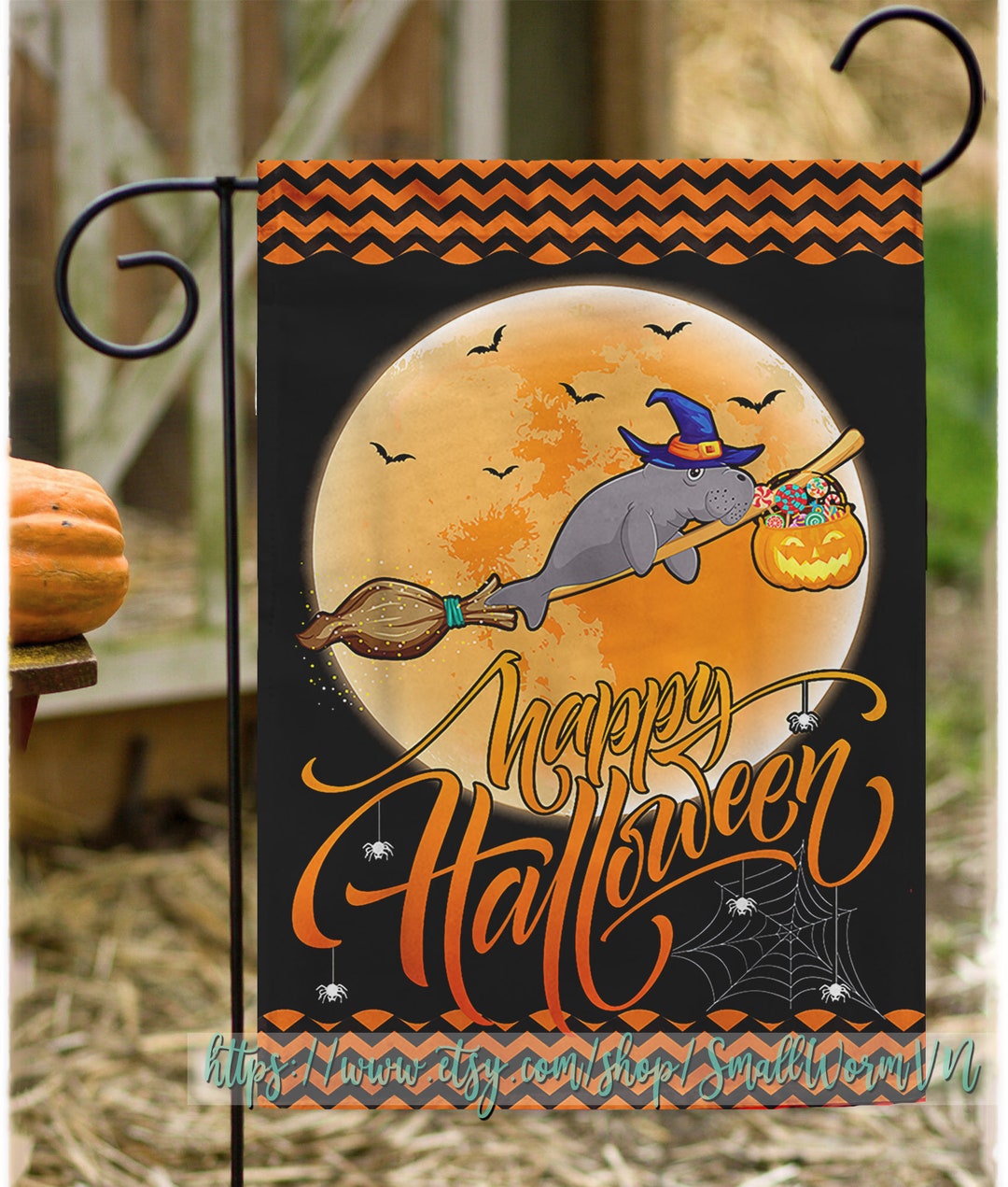 Manatee Halloween Flag, Manatee Ride Witch Shotgun Funny Manatee ...