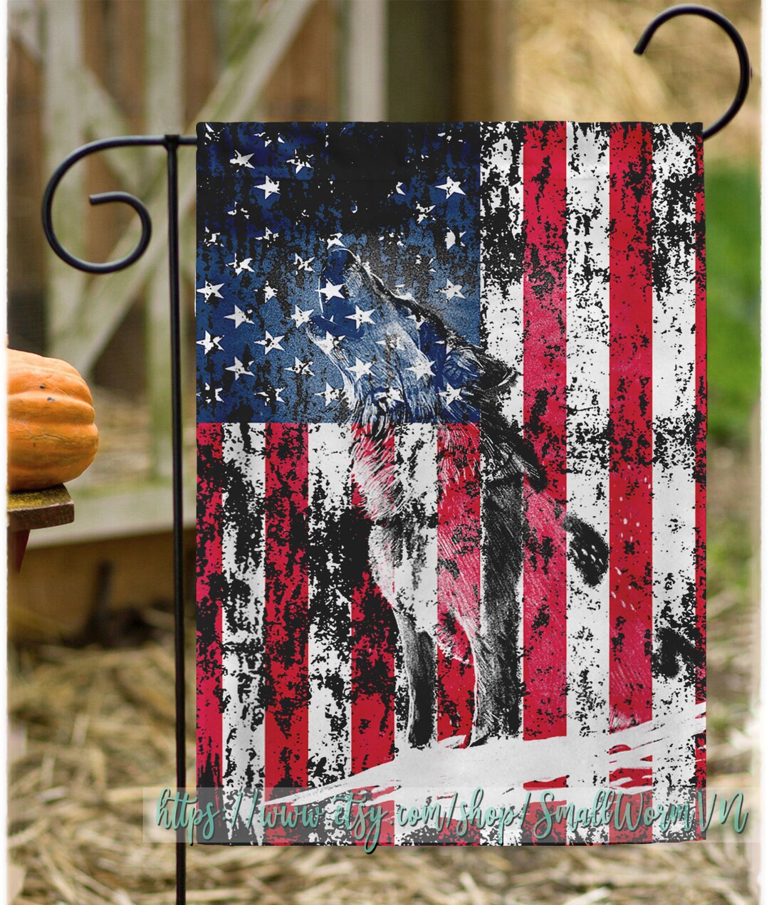 American Flag Howling Wolf Distressed Vintage Flag, 4th of July Flag ...