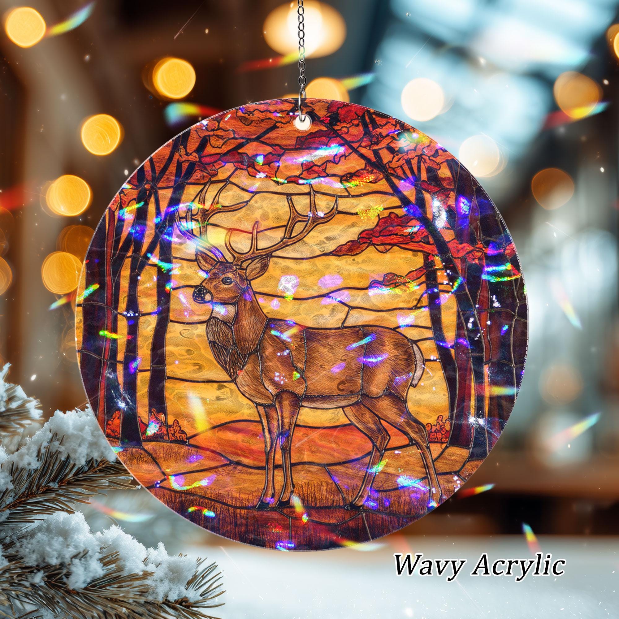 Deer Stained Glass Suncatcher, Deer Winter Suncatcher, Holiday Deer ...