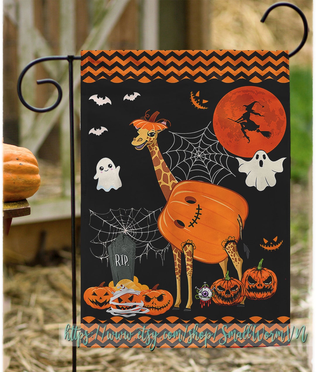 Halloween Giraffe Costume Flag, Horror Giraffe Pumpkin Boo Ghost ...