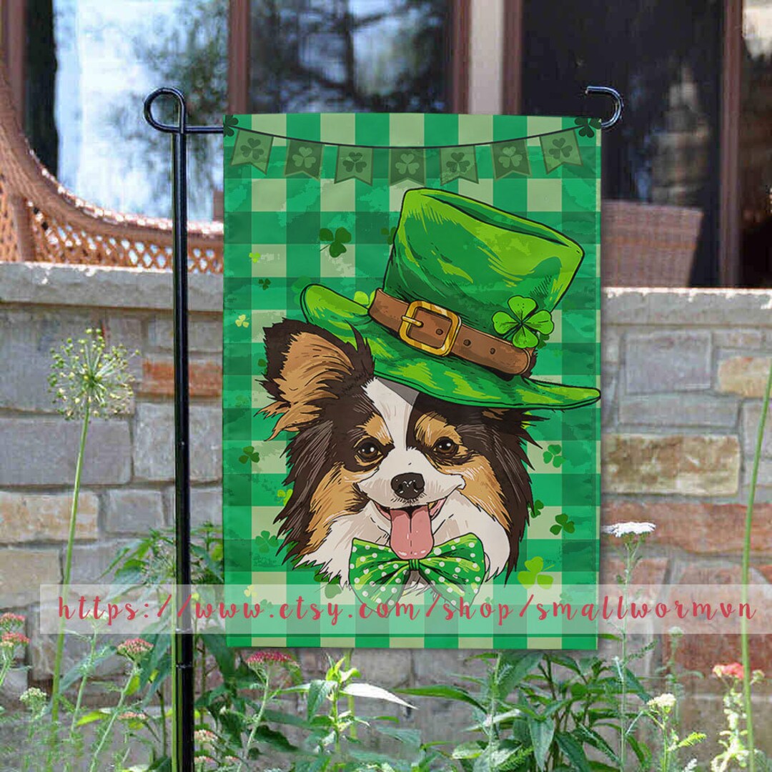 Papillon St Patrick Flag, Leprechaun Papillon St Patrick Day Dog ...