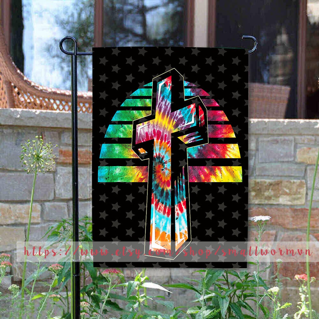 Jesus Christian Cross Flag, Tie Dye Rainbow Flag, Religious Bible Faith ...