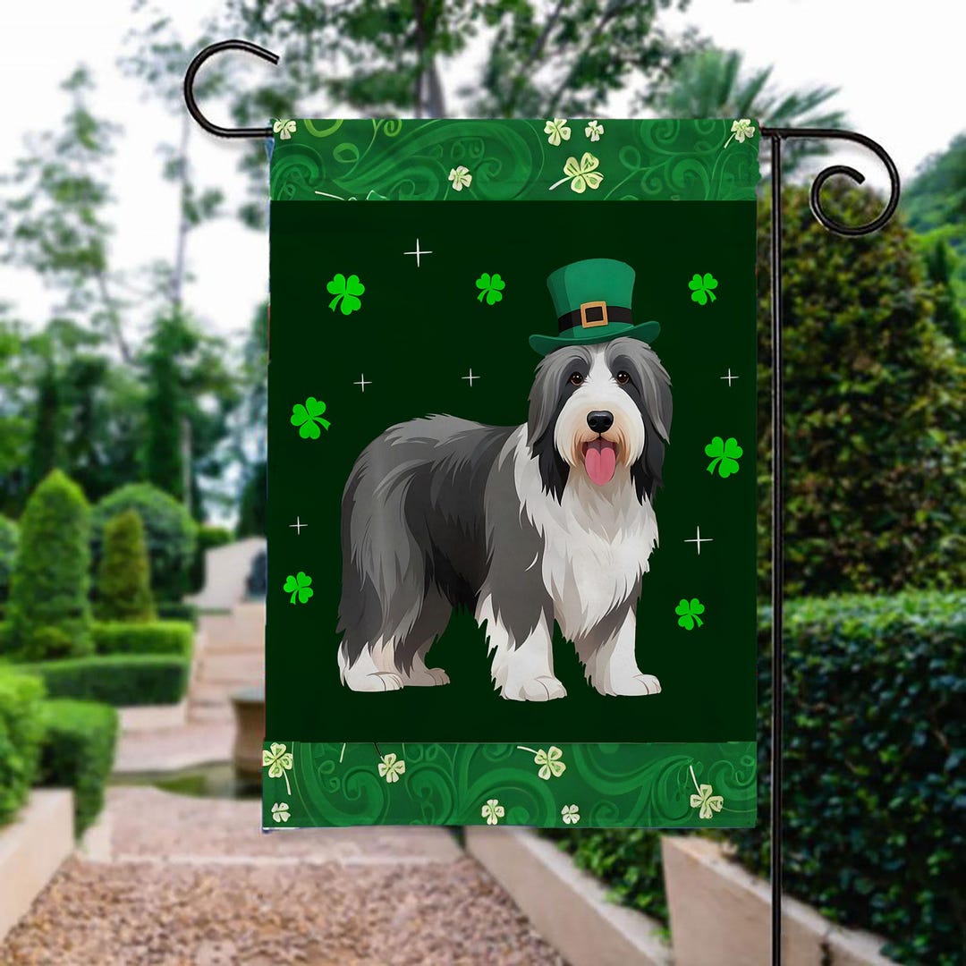 Bearded Collie Dog St Patrick's Day Flag, Shamrock Leprechaun Hat Flag ...
