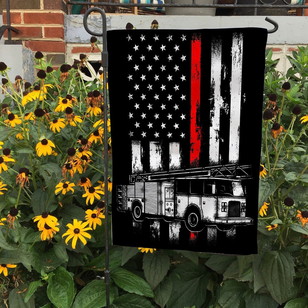 Fireman Truck Usa Flag, Distressed Firefighter American Flag, 4th of ...