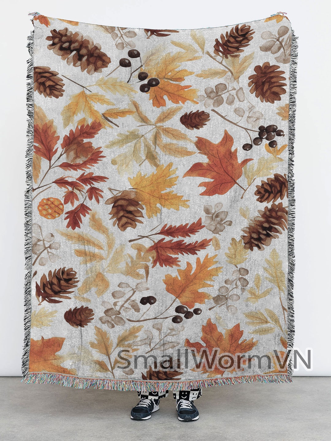 Fall Woven Blanket, Autumn Leaves Cottagecore Throw Blanket, Fall ...
