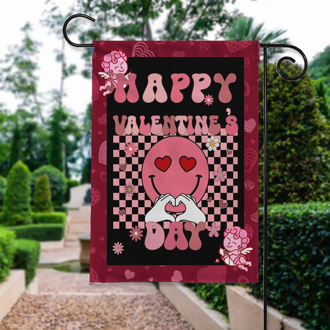 Groovy Happy Valentines Day Flag, Valentine Yard Decor, Valentines Day ...