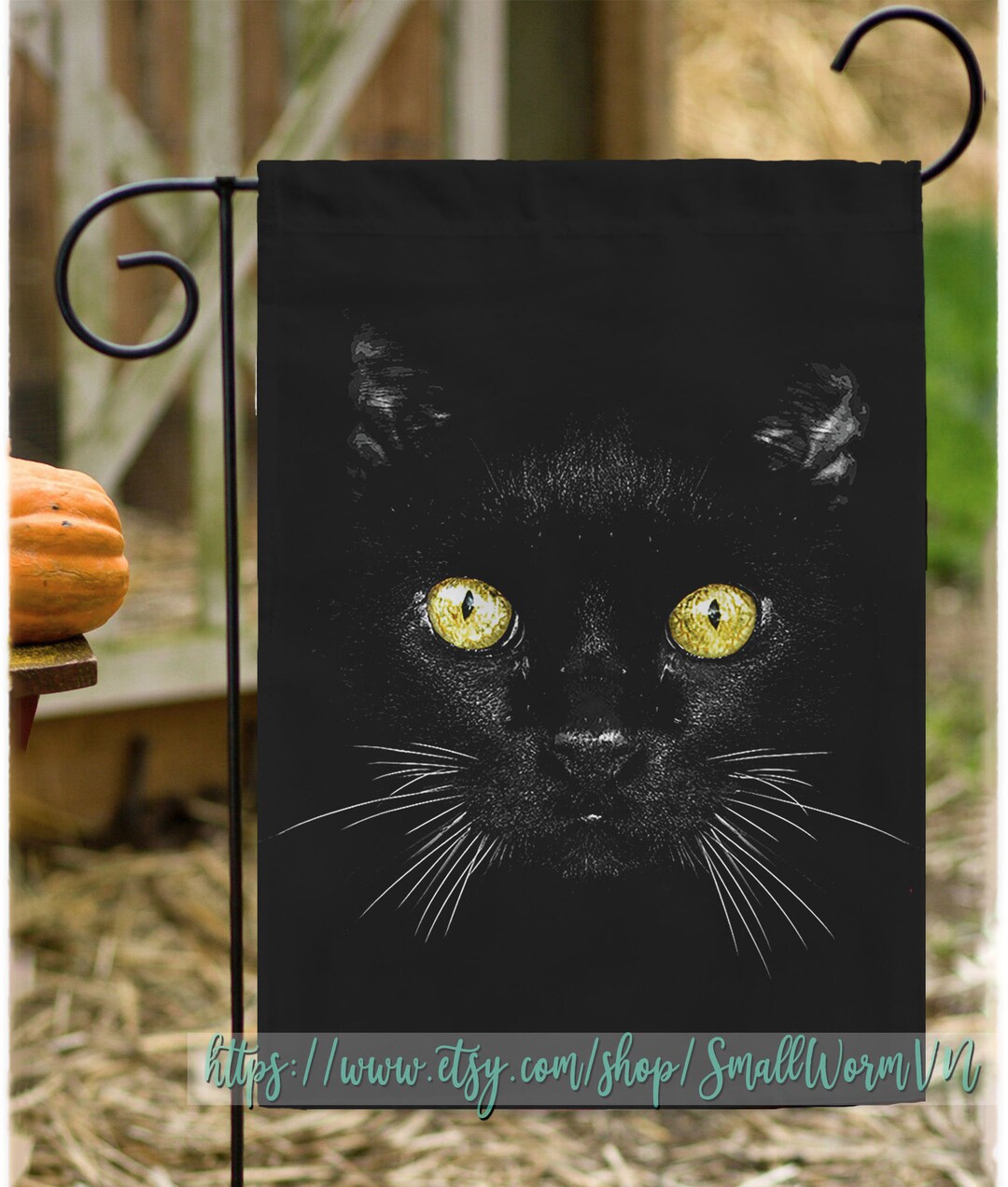 Black Cat Face Halloween Flag, Yellow Eyes Kitty Kitten Cat, Halloween ...